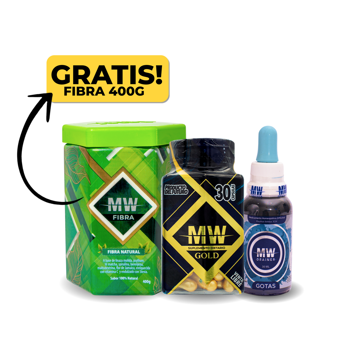 Mw Gold + Drenador Mw + GRATIS Tarro de Fibra MW – MW INTERNATIONAL
